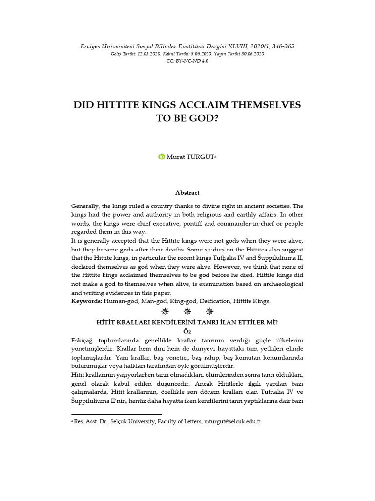 Did Hittite Kings Acclaim Themselves To | PDF | Hittites | Deities