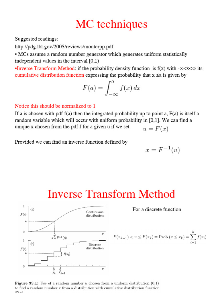 MC Techniques: - Inverse Transform Method Cumulative Distribution ...