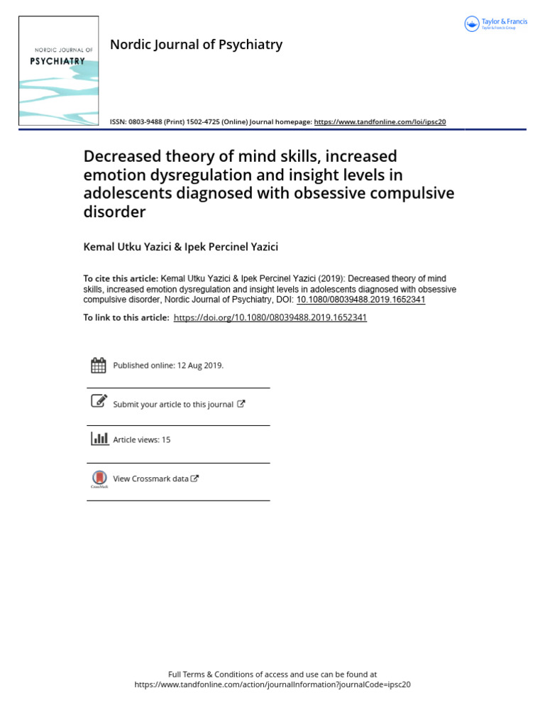 Decreased Theory of Mind Skills, Increased | PDF | Obsessive–Compulsive Disorder | Mental Disorder