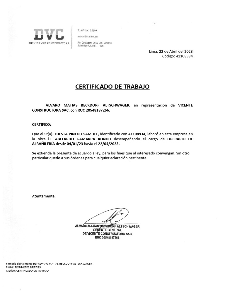 Certificado DVC | PDF