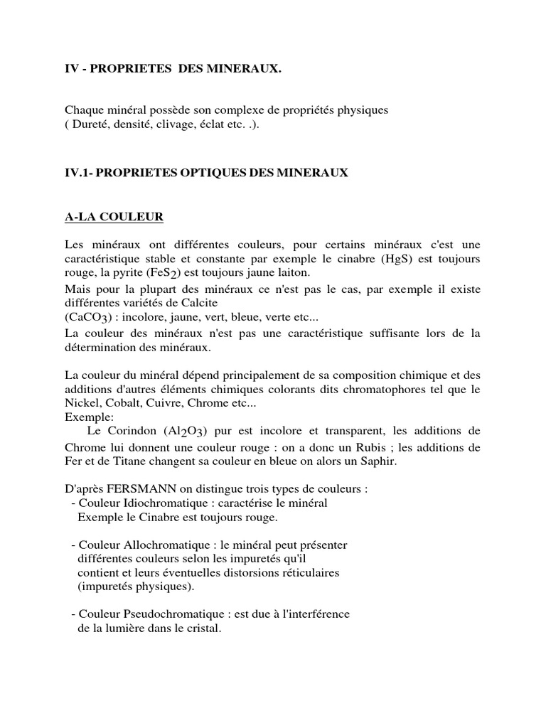 Propriétés physiques des minéraux | PDF | Minéral | Couleur
