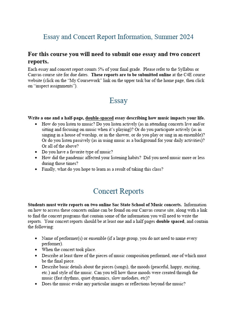 Essay and Concert Report, Summer 2024 | PDF | Language Arts ...
