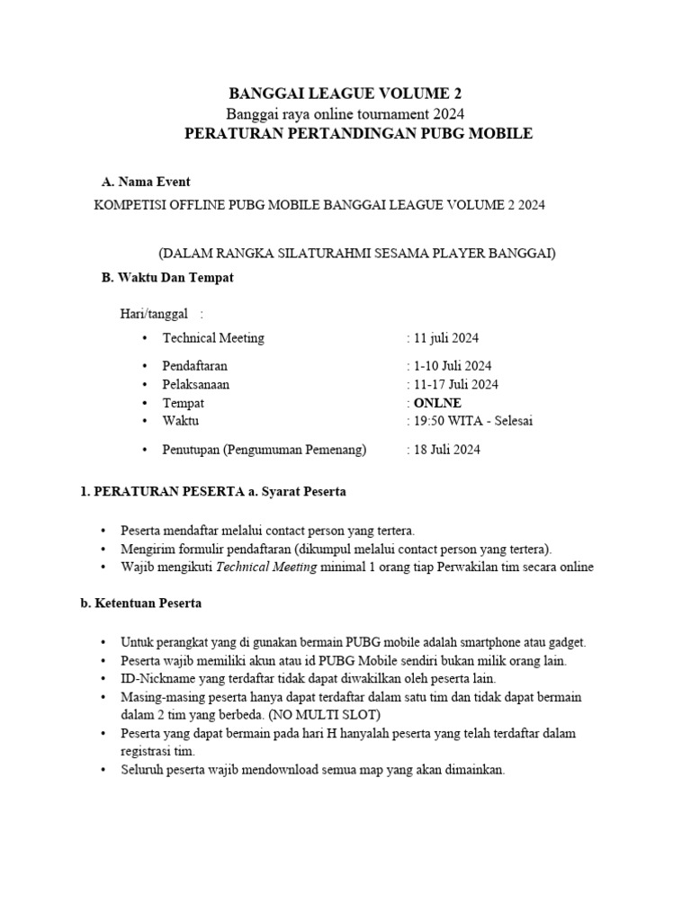 PUBG BANGGAI LEAGUE VOLUME 2 (Revisi) 2024 | PDF | Game & Aktivitas