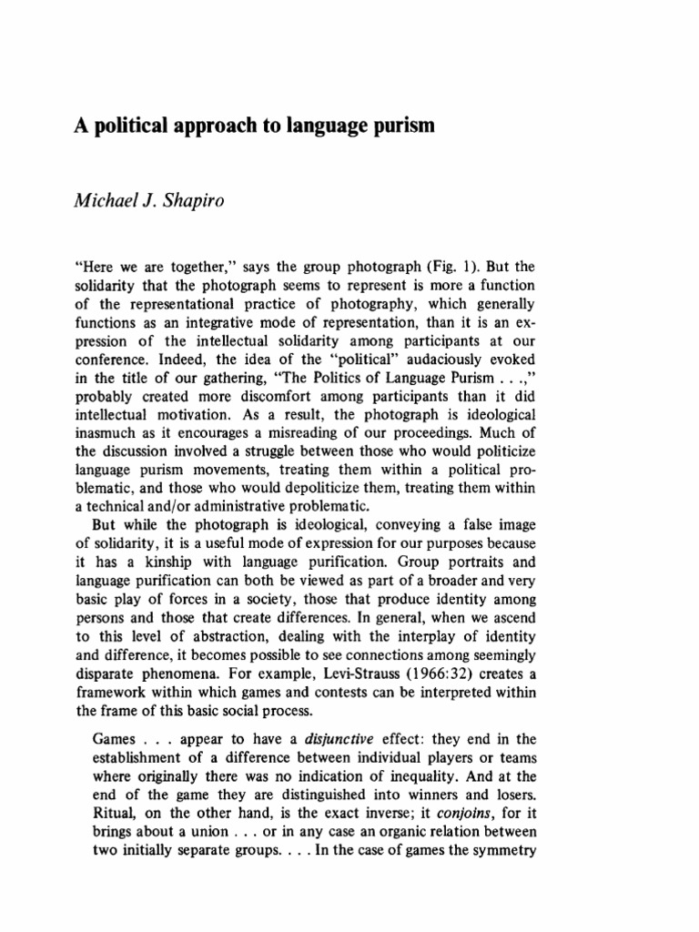A Political Approach To Language Purism: Michael J. Shapiro | PDF ...
