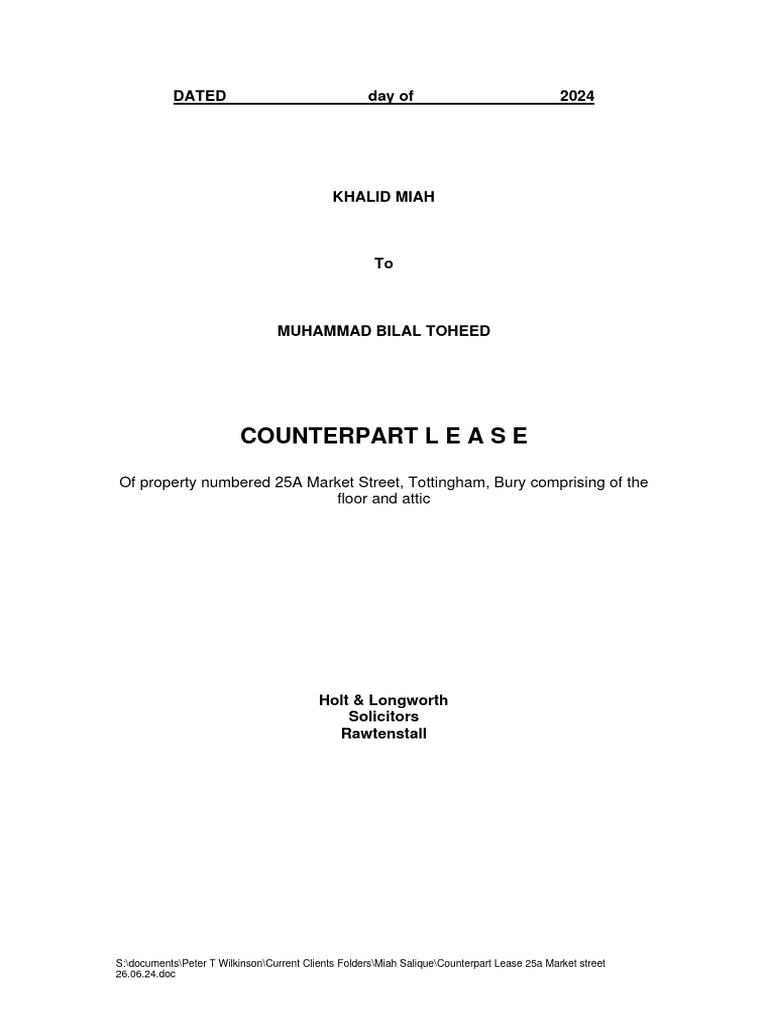 Counterpart Lease 25a Market Street 26.06.24 | PDF | Lease | Assignment ...