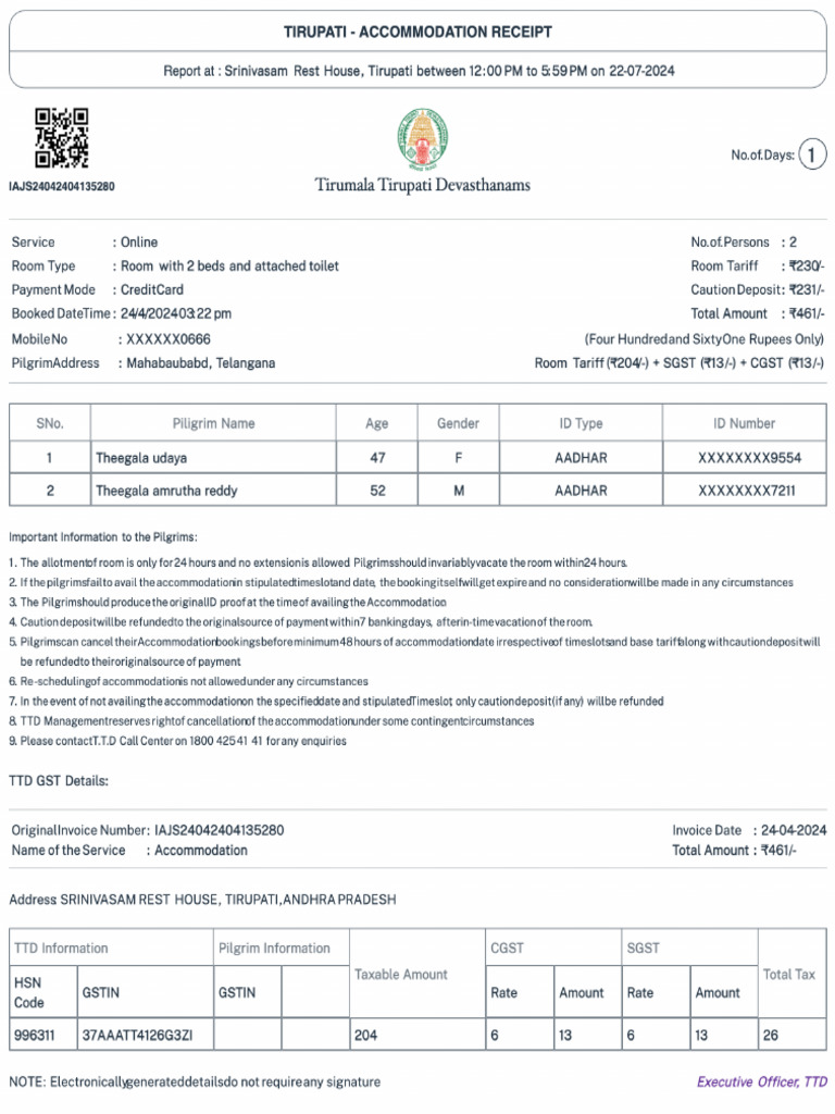 Accommodation Receipt | PDF