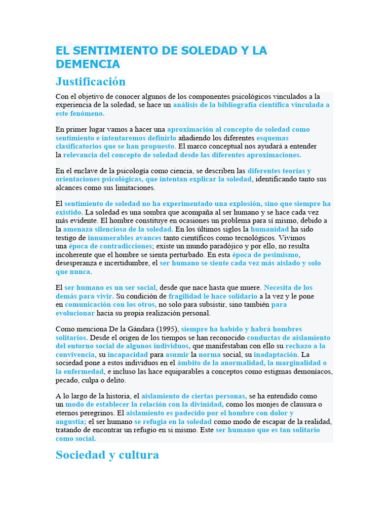 El Sentimiento de Soledad y La Demencia | PDF | Soledad | Las emociones