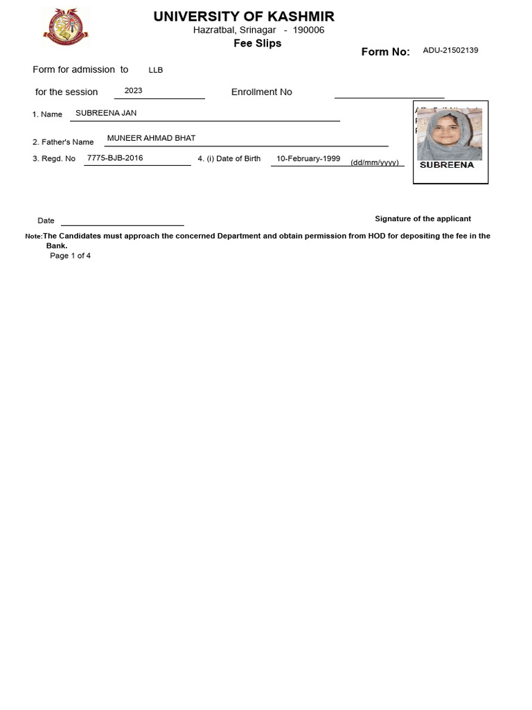 FeeSlips3rdSem 21502139 | PDF