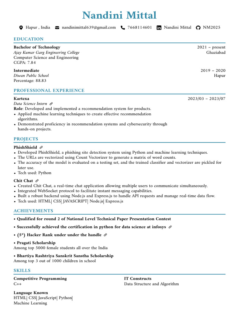 Nandini M Resume | PDF | Machine Learning | Computing