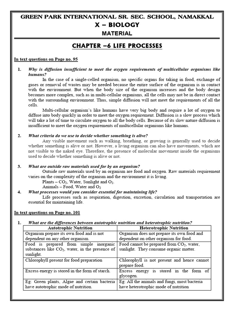 X - BIOLOGY MATERIAL (Life Processes Notes) | PDF | Cellular ...