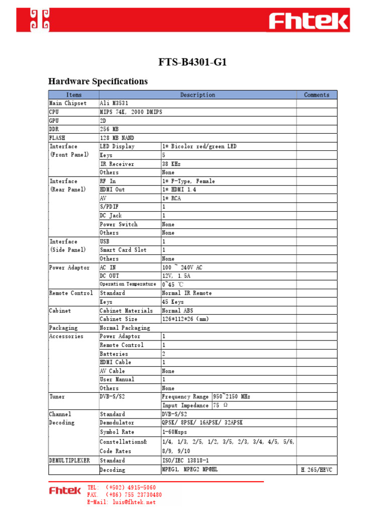 Datasheet FHTEK STB 4301 | PDF | Hdmi | Video