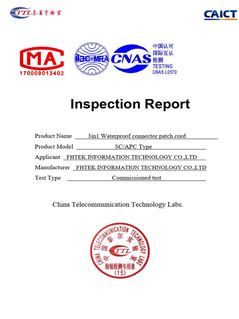 FHTEK Preconnectorized Cable (3in1 Waterproof Connector) Test Report ...