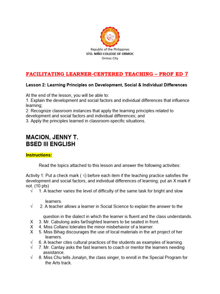 (Template) Prof Ed 7 - Ch1Lesson 2 | PDF | Curriculum | Learning