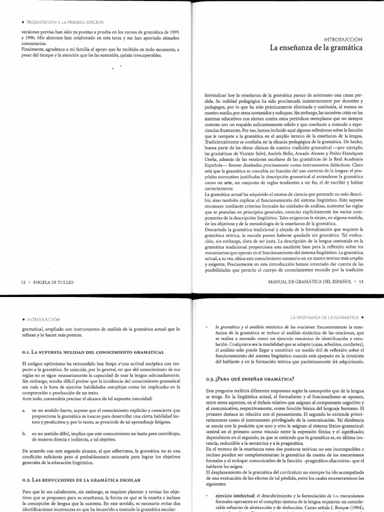 Di Tullio 2014 Manual de Gramatica Del Espanol Intr. y Cap 1 | PDF