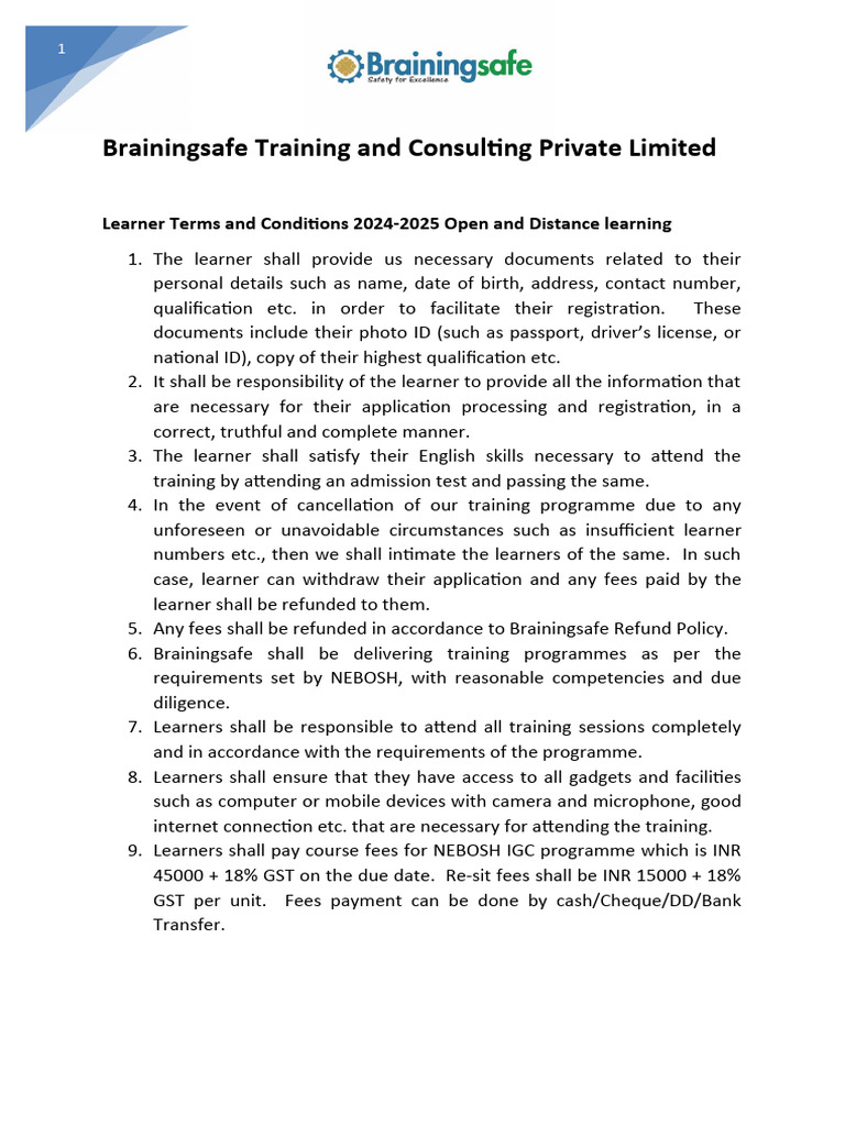 Learner Terms and Conditions 2024-1 | PDF | Fee