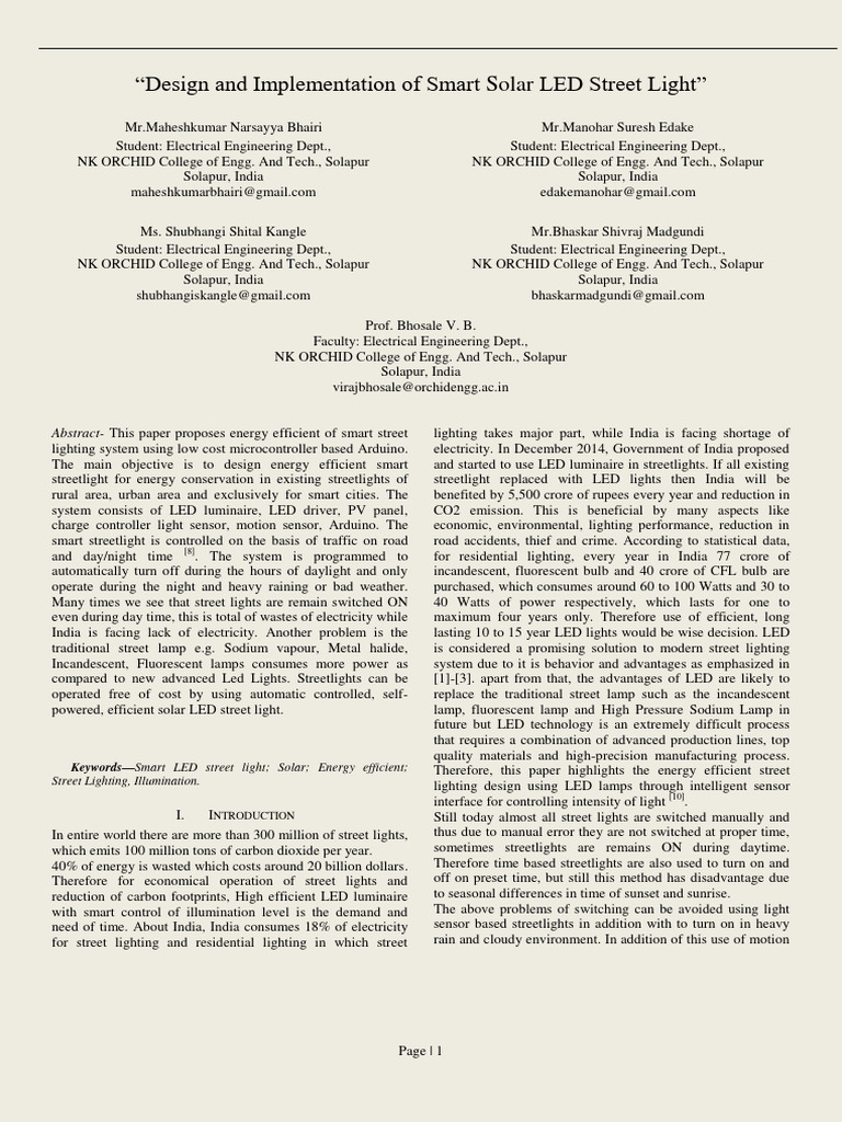 Smart Solar LEDStretlight Paper | PDF | Infrared | Light Emitting Diode