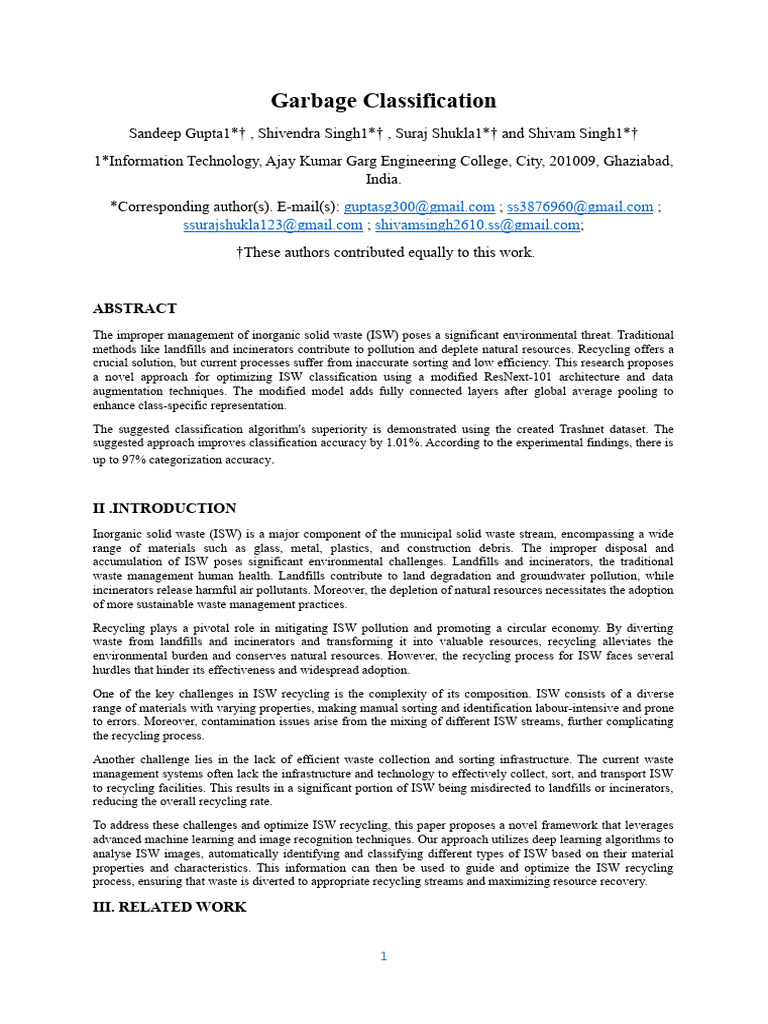Garbage Classification Reserach Paper (Final) | PDF | Recycling