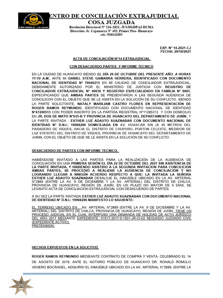 Acta 14 | PDF | Resolución de conflictos | Conflicto (proceso)