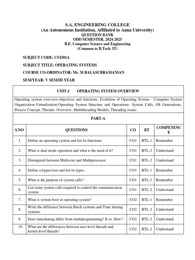 CS1501A - OS Updated QB | PDF | Scheduling (Computing) | Process (Computing)