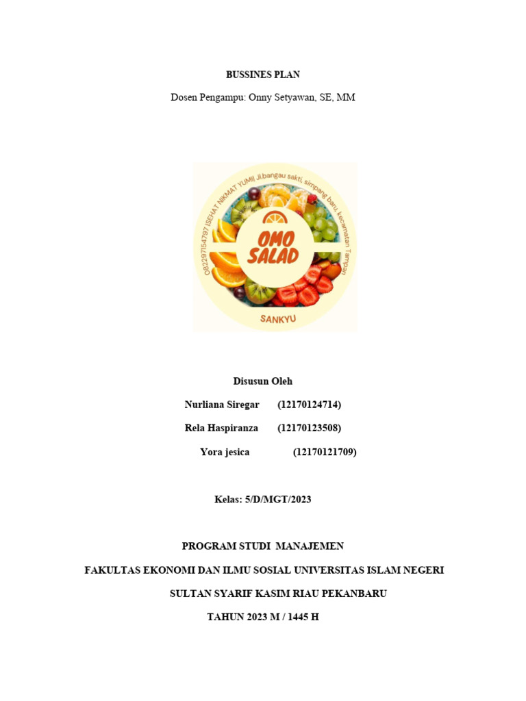Bussines Plan Omo Salad Buah | PDF