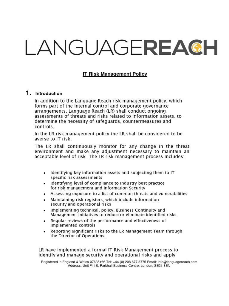 IT Risk Management Policy | PDF | Risk | Risk Assessment