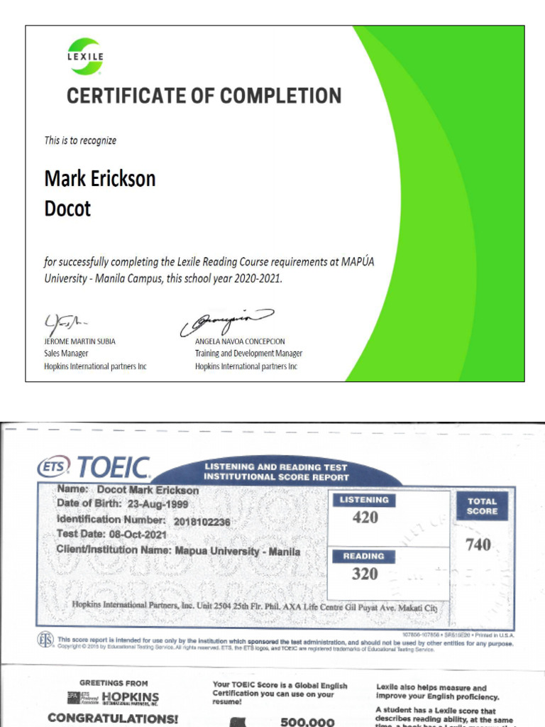 Docot Toeic Certificate | PDF