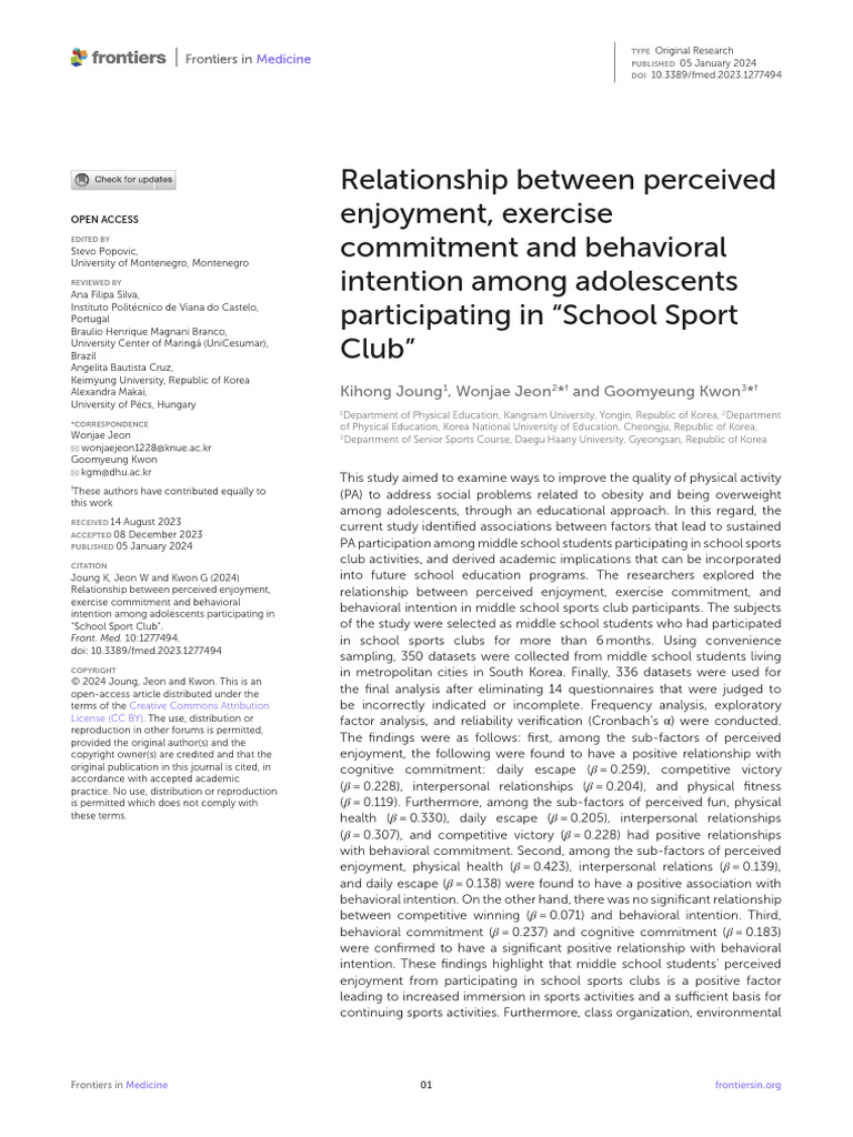 Relationship Between Perceived Enjoyment Exercise | PDF | Intention | Survey Methodology