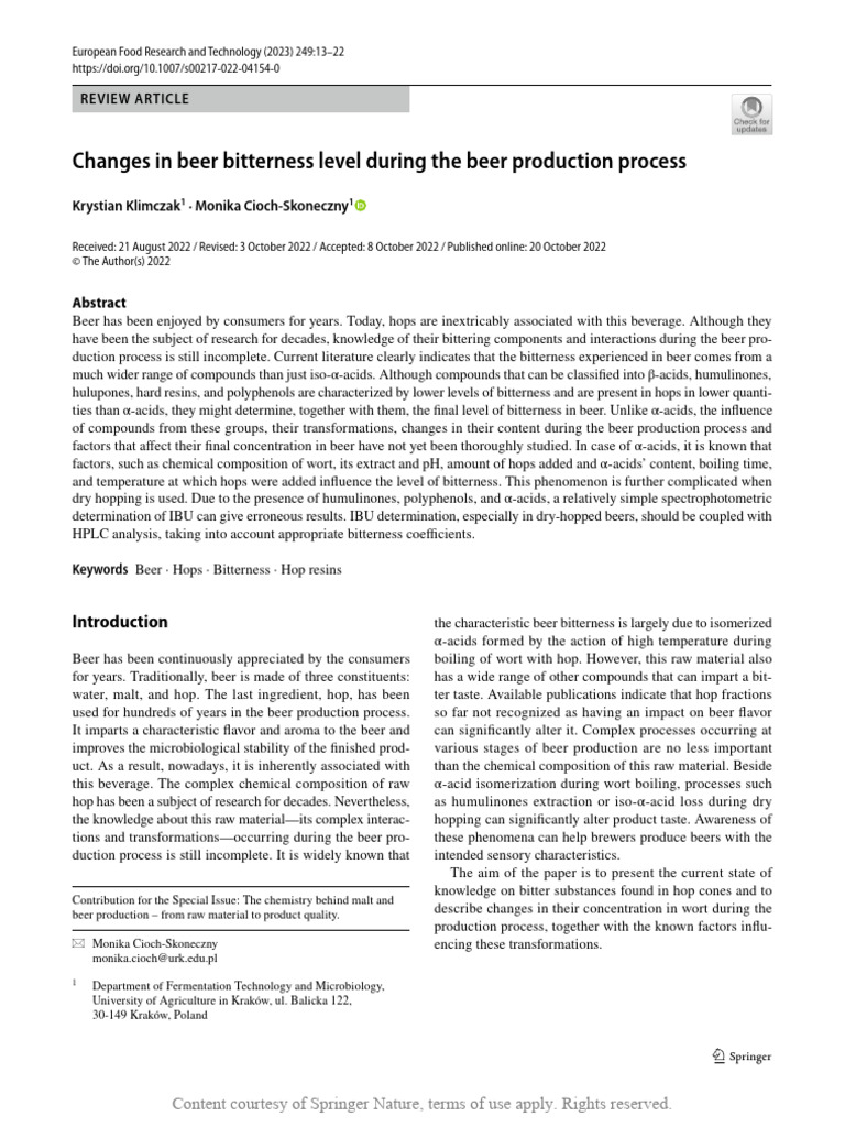 Changes in Beer Bitterness Level During The Beer P | PDF | Hops | Beer
