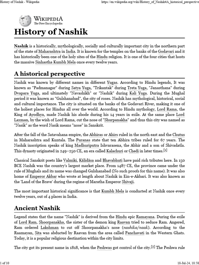 History of Nashik - Wikipedia | PDF