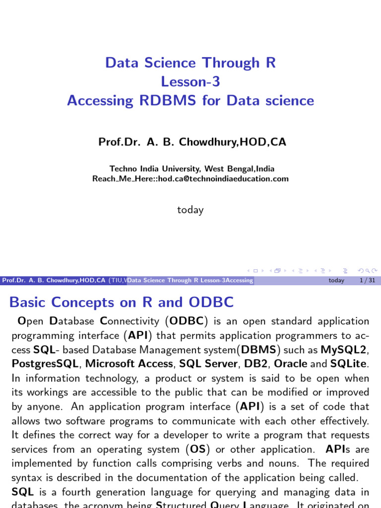 Data Science Through R Lesson-3 Accessing RDBMS For Data Science | PDF | Databases | Relational ...