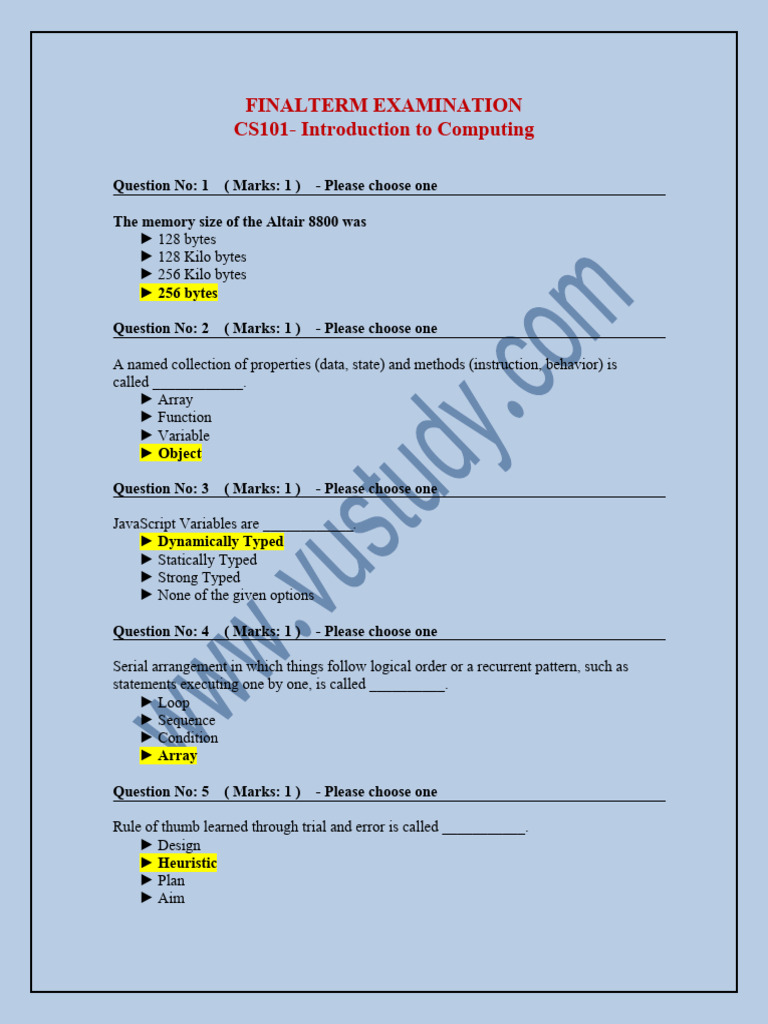 CS101 Solved Mcqs Subjective Papers by Salman | PDF | Computer Security | Security