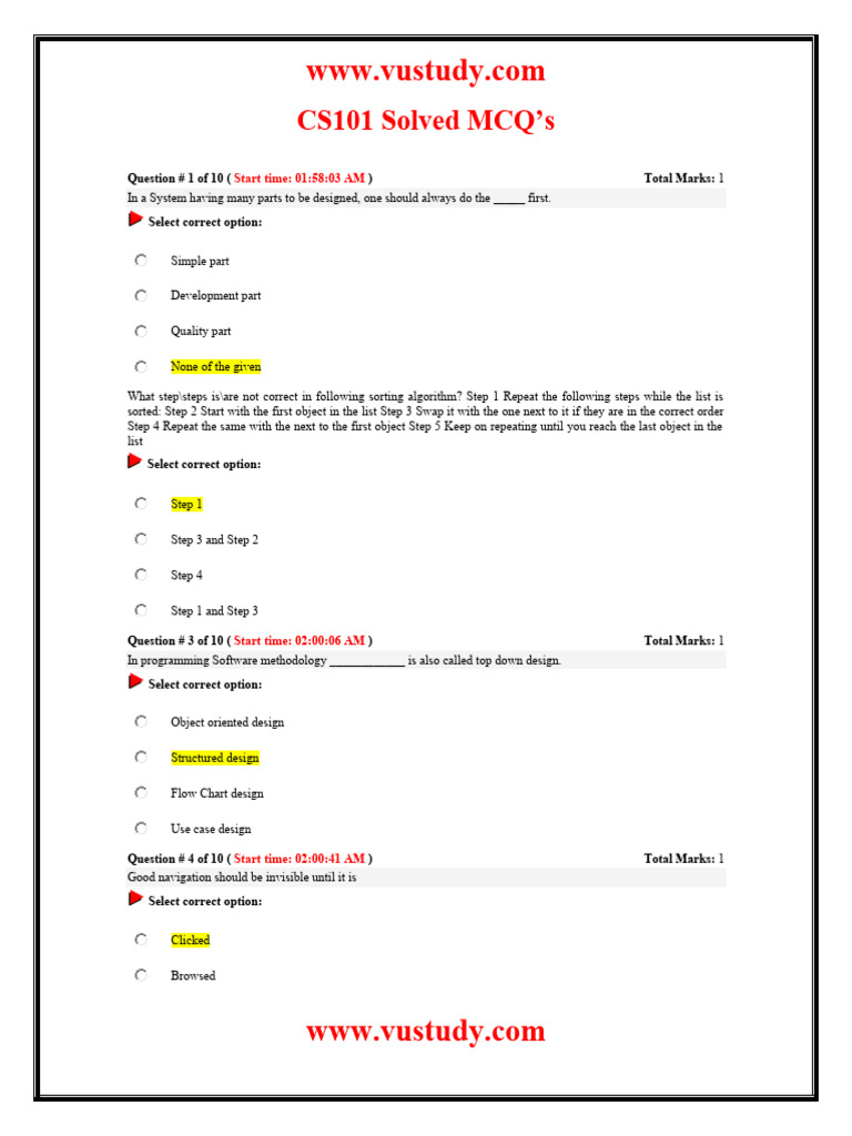 Cs101 Finalterm Solved Paper With Reference Pdf Algorithms Computer Programming