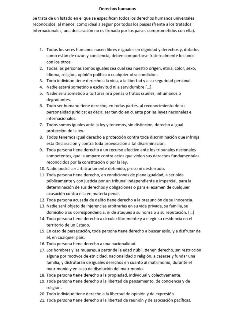 Listado de Derechos Humanos Universales | PDF | Derechos | Derechos humanos