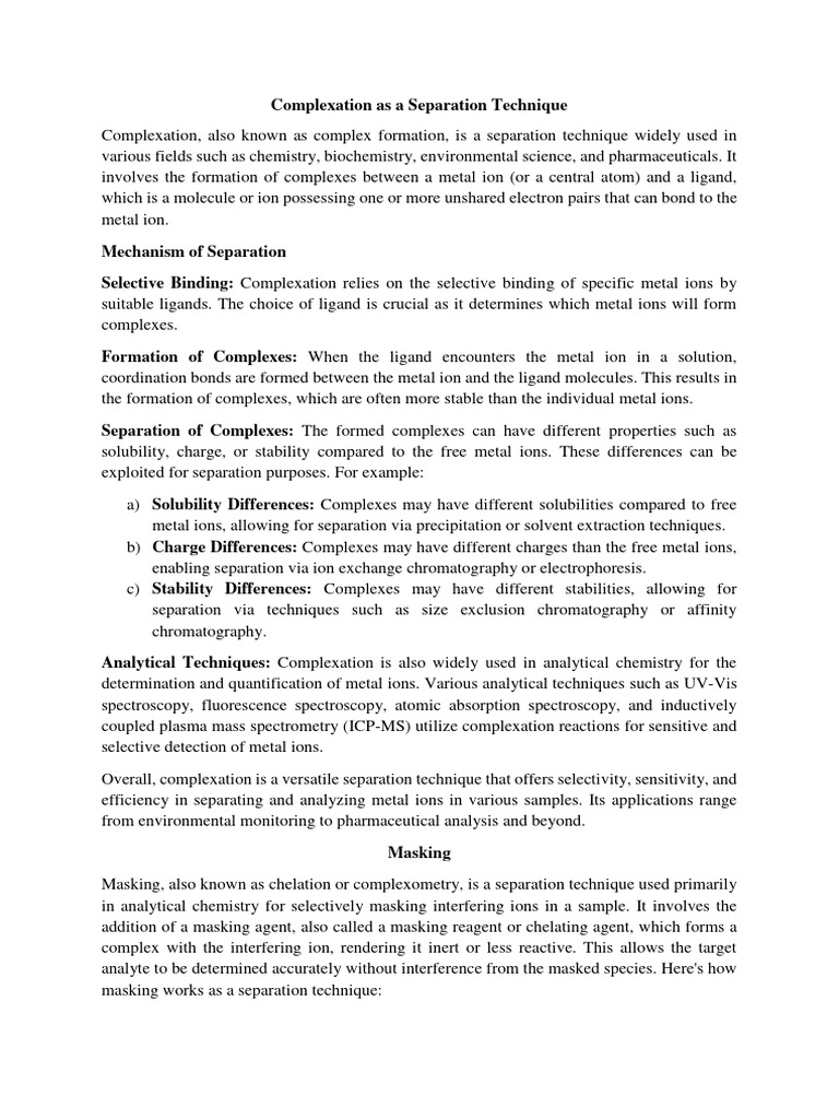 Complexation and Masking As Seperation Technique | PDF | Coordination ...