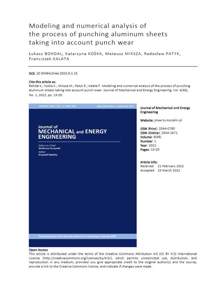 JMEE2022 6 1 Bohdal | PDF | Strength Of Materials | Wear
