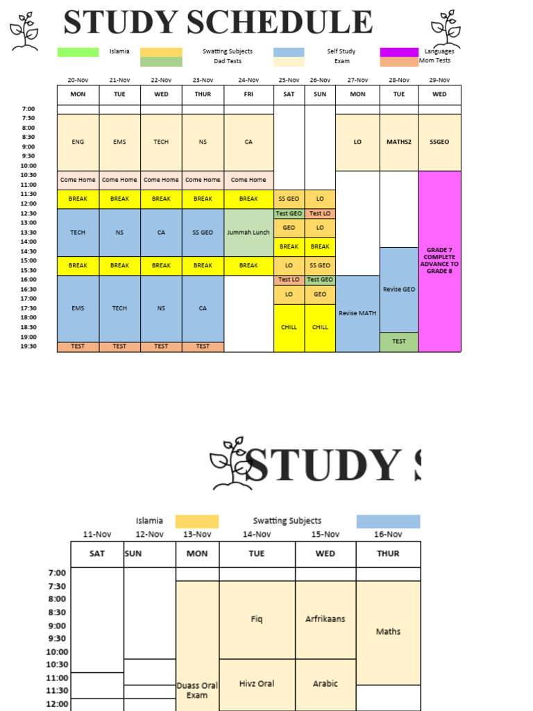 Study Timetable | PDF | Student Assessment And Evaluation ...