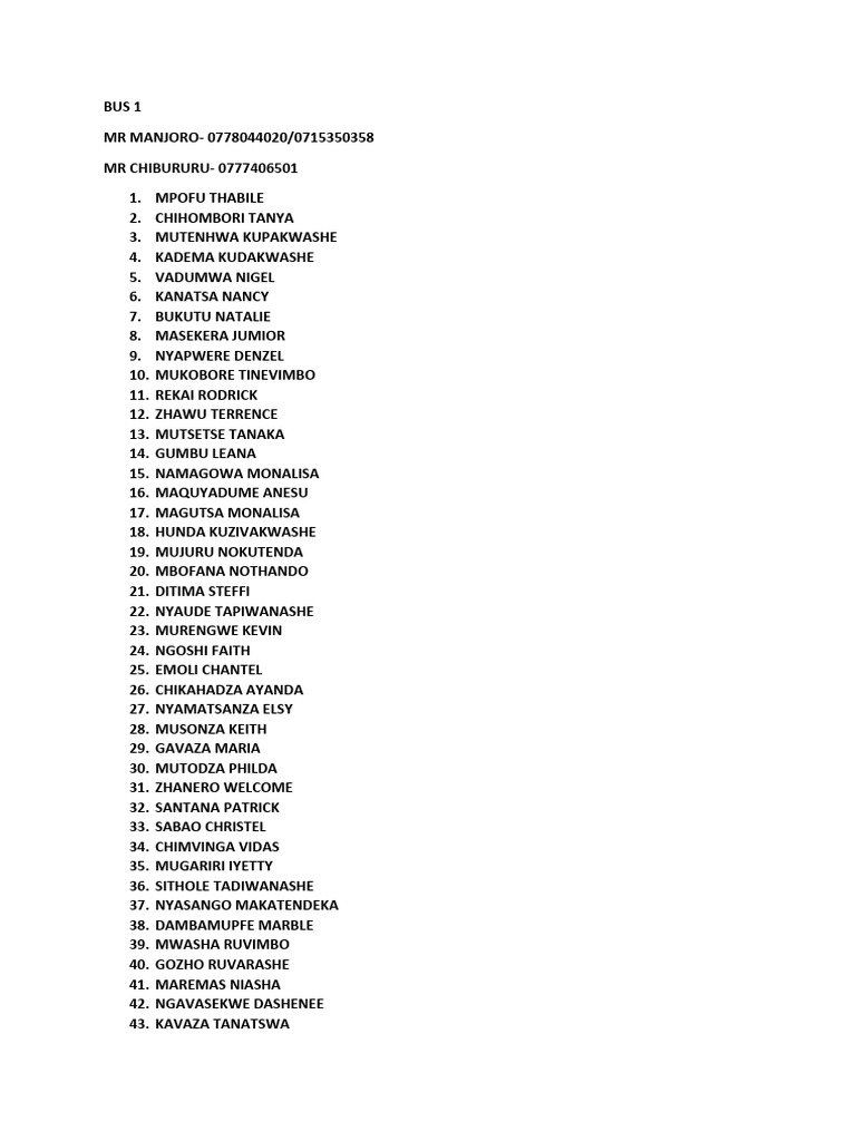 Bus List Term 1 2024-1 | PDF