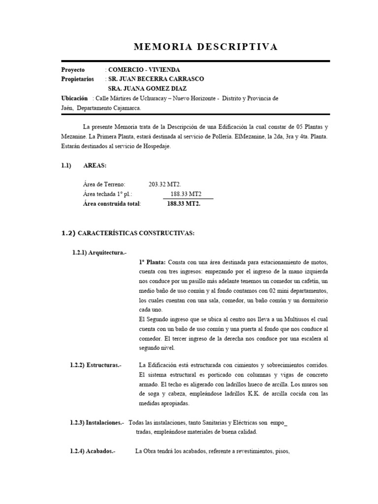 Memoria Descriptiva | PDF | Hormigón | Fundación (Ingeniería)