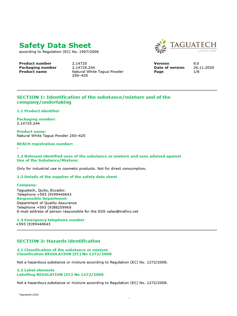 MSDS 250-425um Taguatech | PDF | Dangerous Goods | Safety