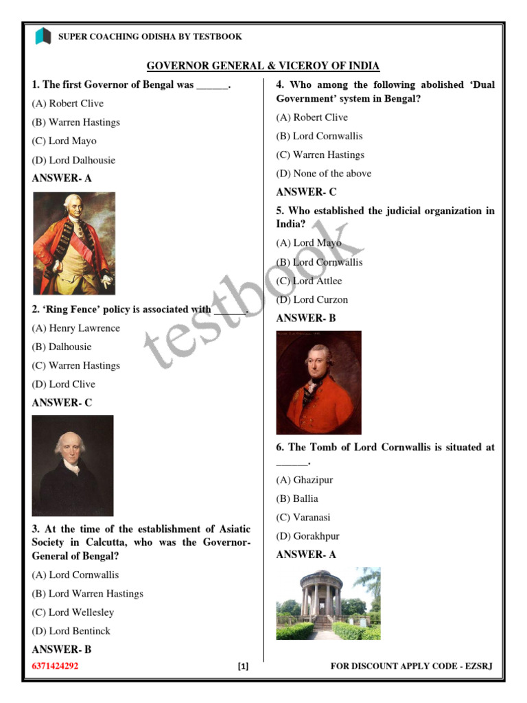 Governor Generals & Viceroys Quiz | PDF | British Raj | Charles ...