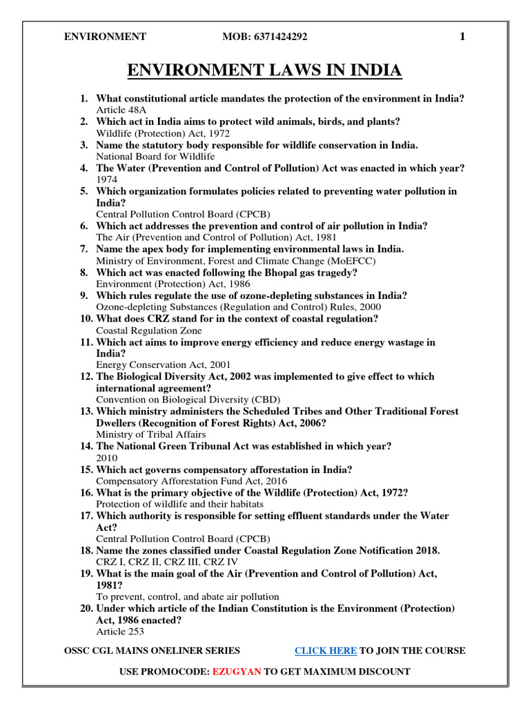 Key Environmental Laws in India | PDF | Environmental Law ...