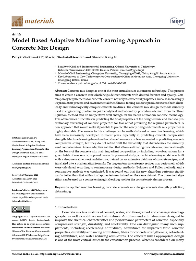 Model-Based Adaptive Machine Learning Approach in | PDF | Concrete | Artificial Neural Network