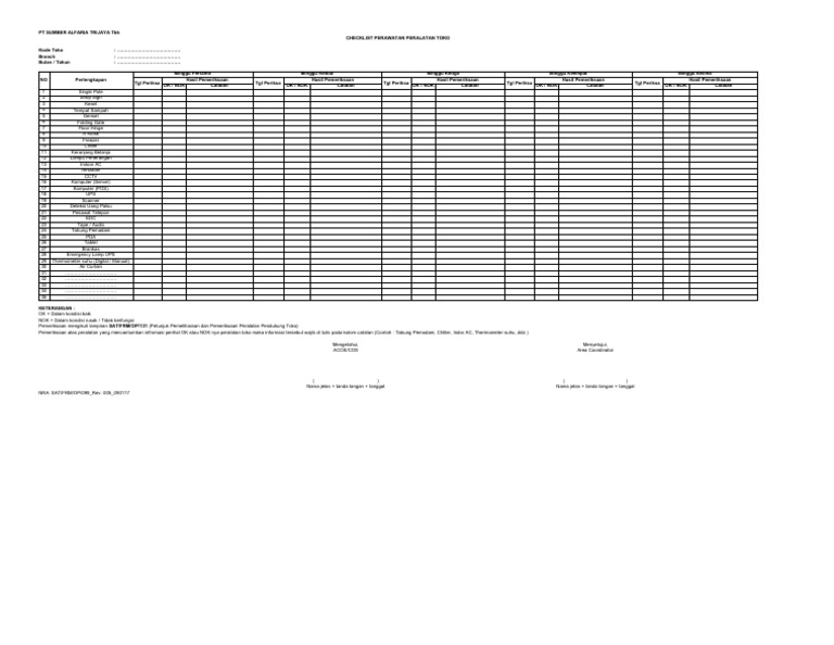 FRM - OP - 099e - Checklist Perawatan Peralatan Toko (Simpan Di Map Acco 5) | PDF