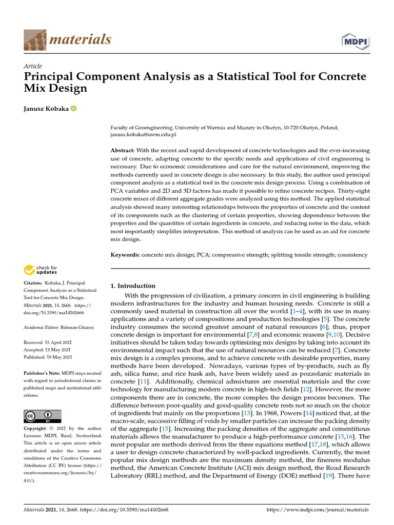 Principal Component Analysis As A Statistical Tool For Concrete Mix Design | PDF | Concrete ...