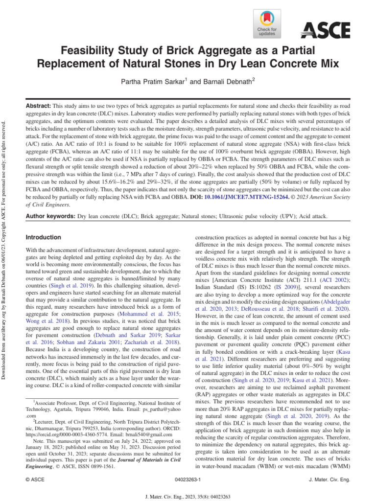 Feasibility Study of Brick Aggregate As A Partial Replacement of ...