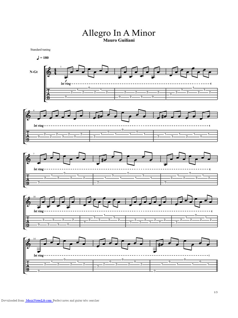 Allegro in A Minor Guitar Tabs | PDF | Necked Lutes | European Musical ...