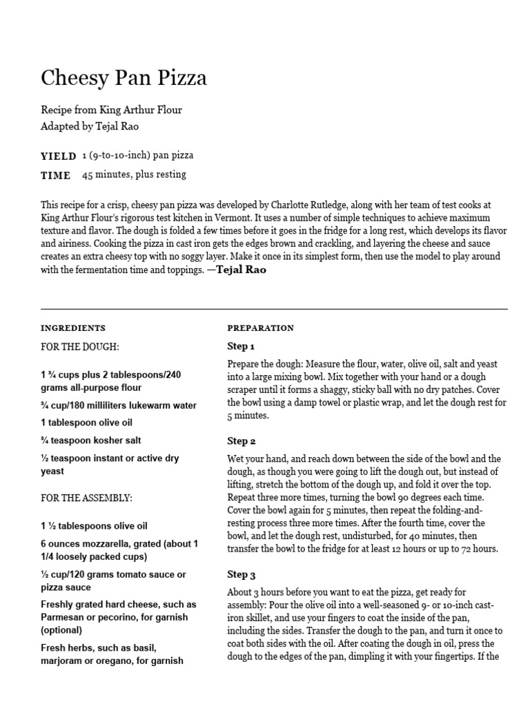 Cheesy Pan Pizza Recipe - NYT Cooking | PDF | Pizza | Teaspoon