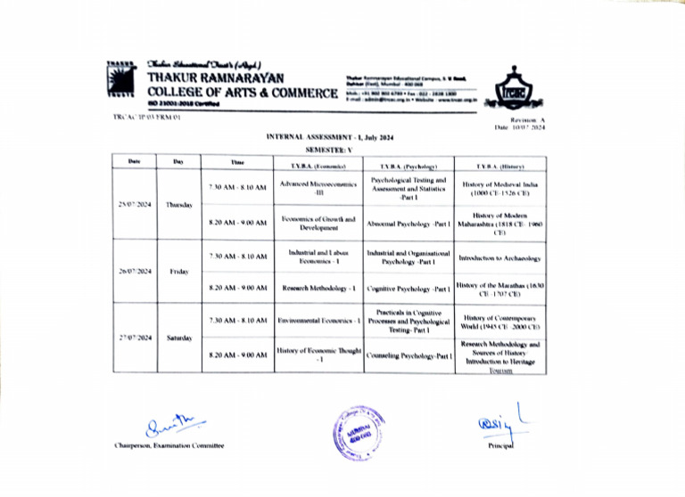 Tyba Sem - V Ia - I Timetable July 2024 | PDF