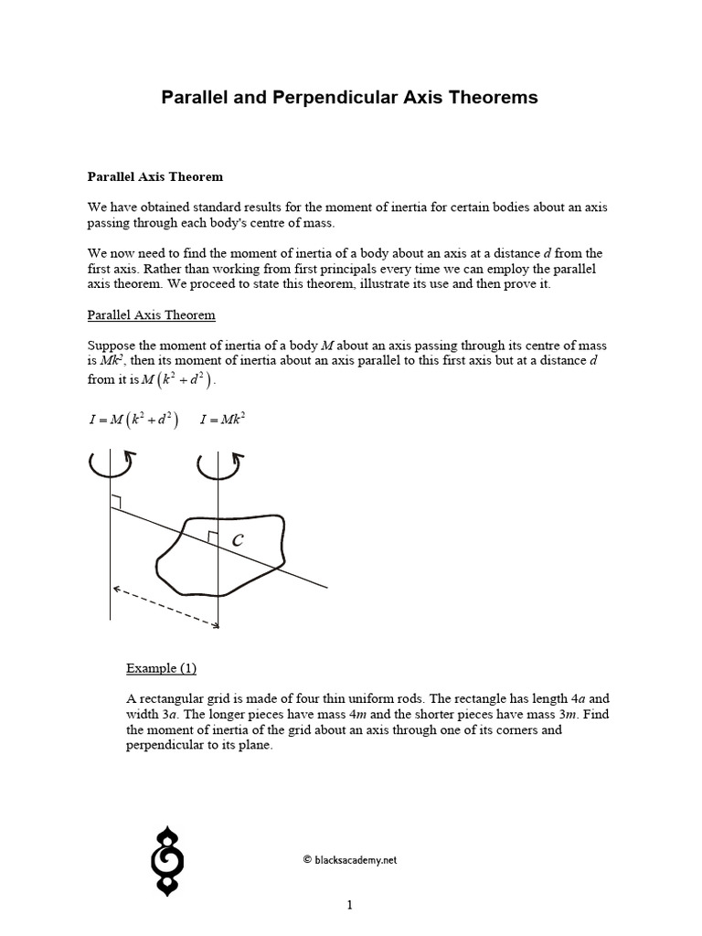 Parallel and Perpendicular Axis Theorems | PDF | Perpendicular | Rotation