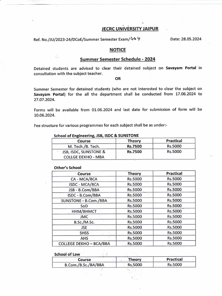 Summer Semester Schedule & Form | Download Free PDF | Qualifications ...